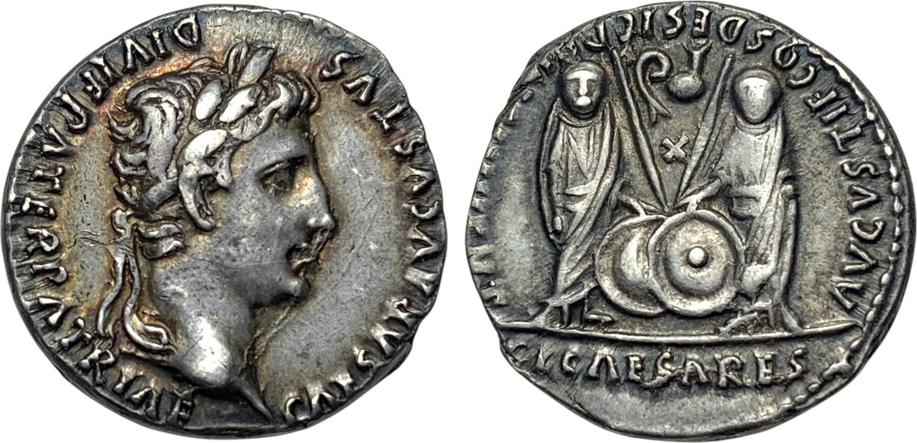 Roman Empire Denarius -2 / 12 AC. Auguste, Caius et Lucius, magnifique denier de Lyon ! EF | MA ...