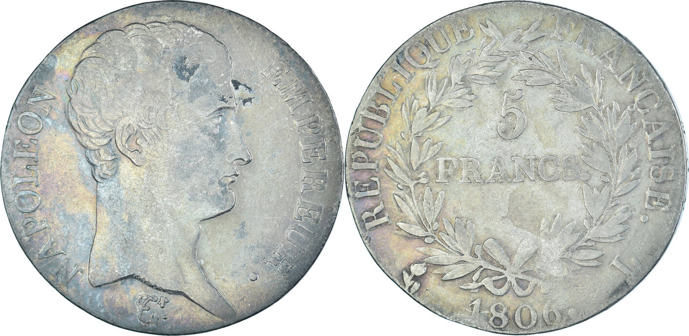 France 5 Francs 1806 L Coin, Napoléon I, Bayonne, Silver, KM:673.8 VF ...