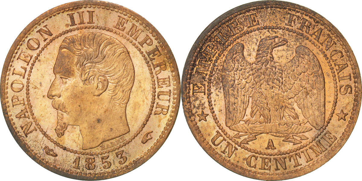 France Centime 1853 A Coin, Napoleon III, Napoléon III, Paris, Bronze ...