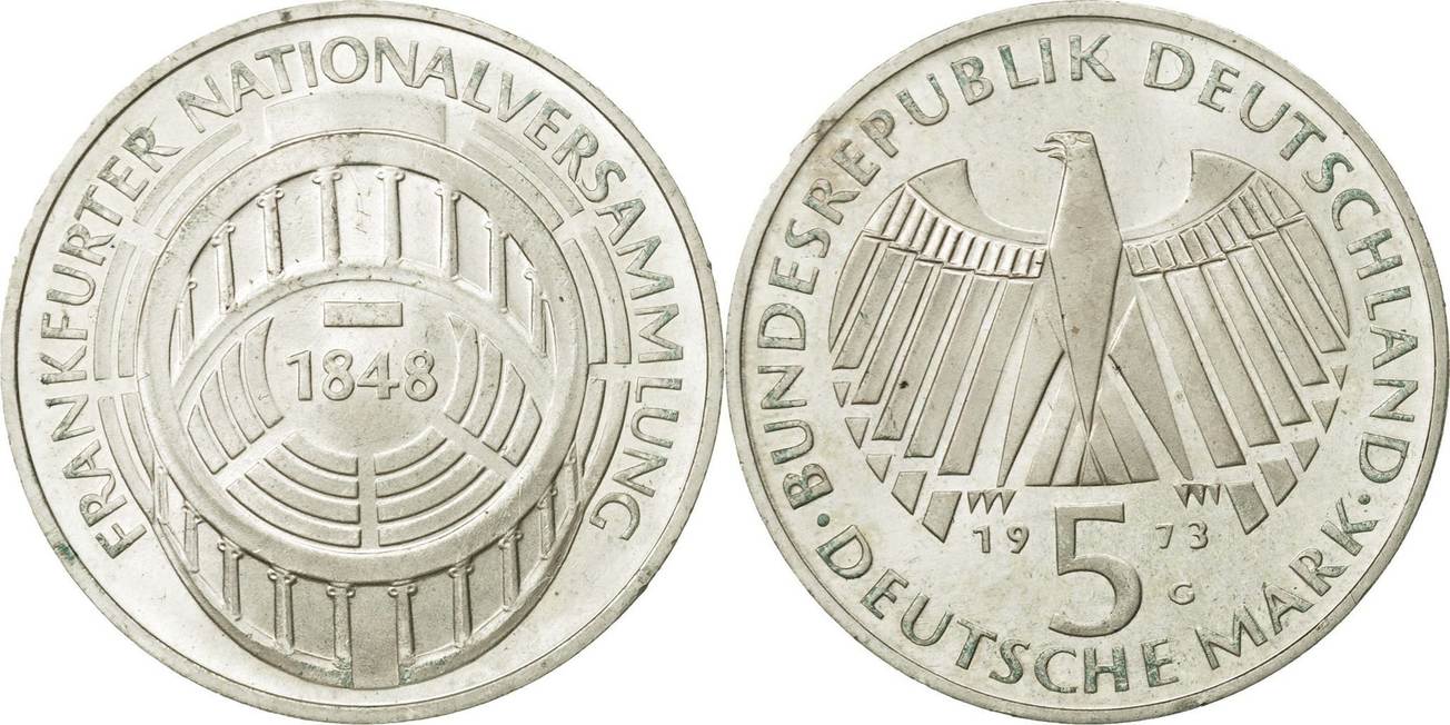 GERMANY - FEDERAL REPUBLIC 5 Mark 1973 G Coin, Karlsruhe, Germany MS(63 ...