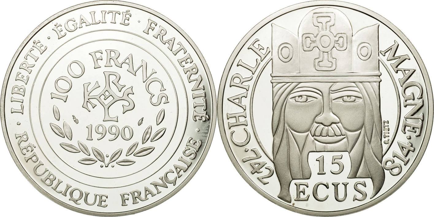 France 100 Francs-15 Ecus 1990 Coin, Silver, KM:989 MS(65-70) | MA-Shops