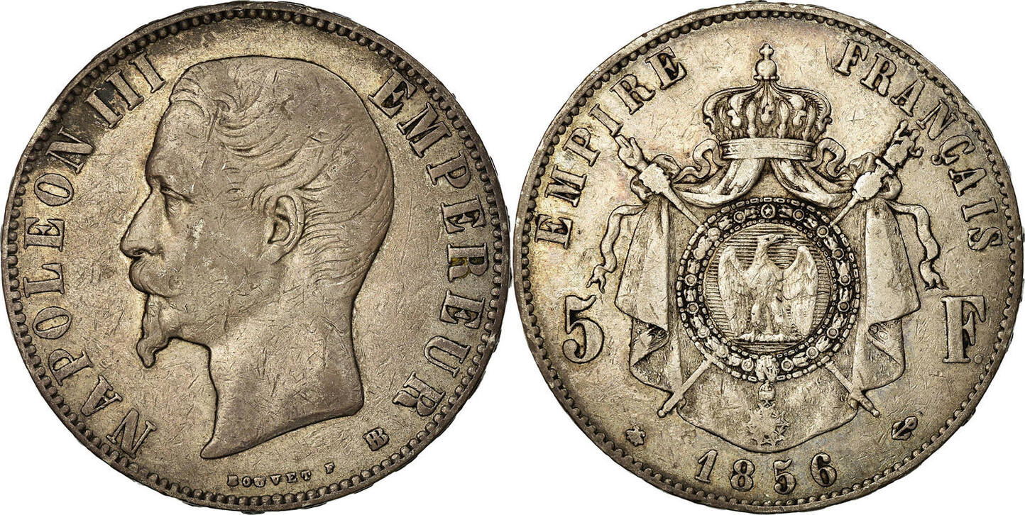 France 5 Francs 1856 BB Coin, Napoleon III, Strasbourg VF(30-35) | MA-Shops
