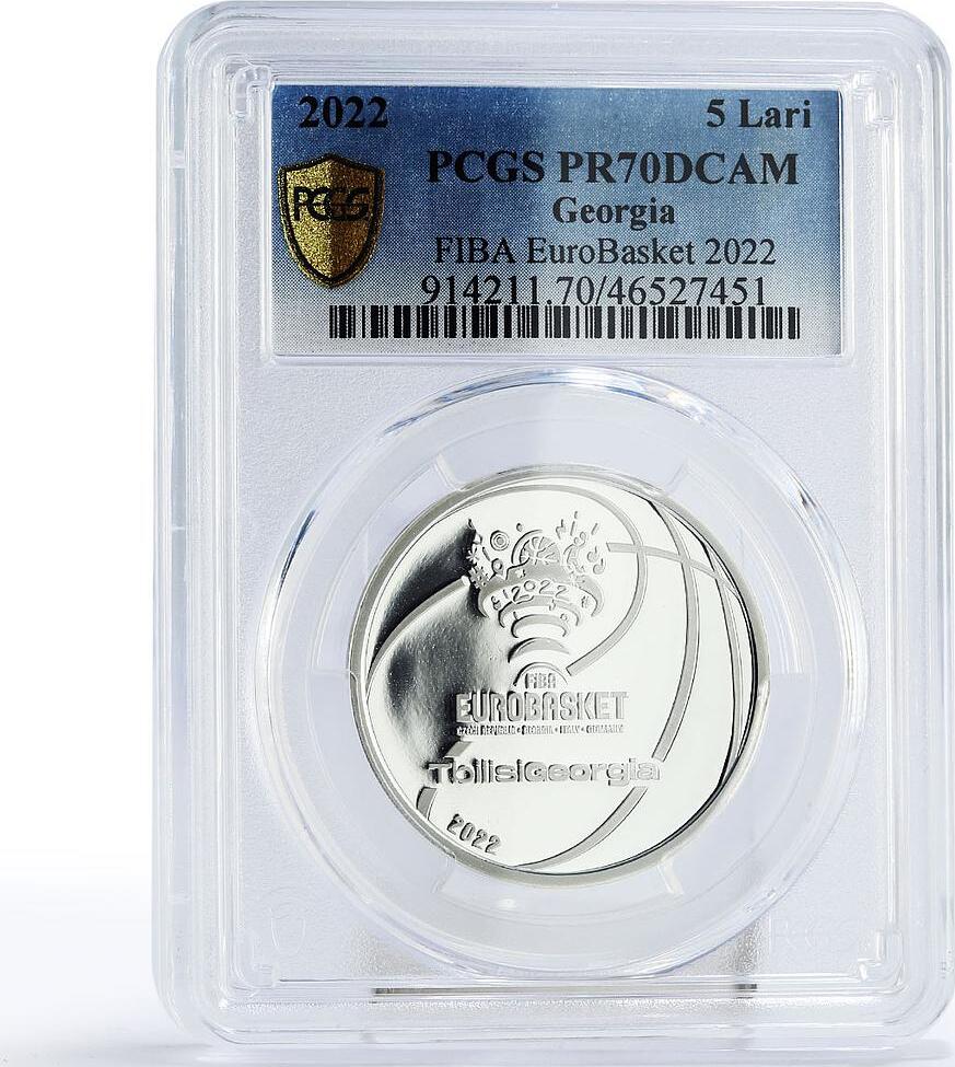 Georgia 5 lari European Basketball Cup Sports PR70 PCGS silver coin ...