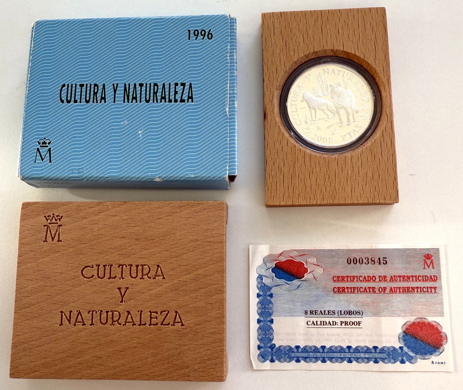 Spanien 2000 Pesetas 1996. Wolf. In Umverpackung mit Zertifikat. Proof ...