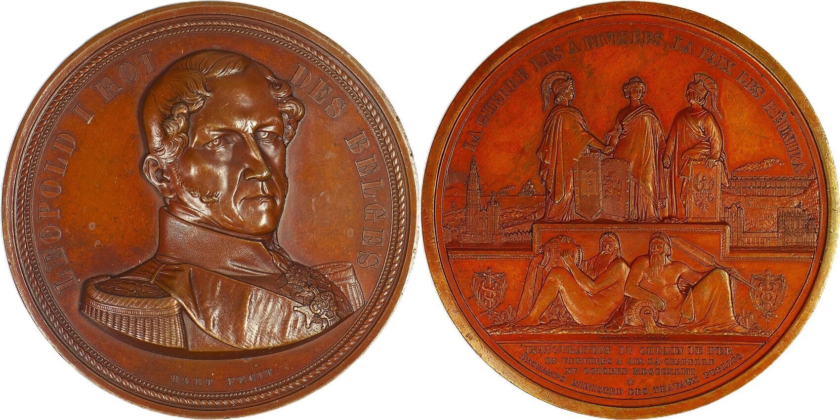 Belgium Historical medal 1843 Leopold I – Inauguration of the Railway from Verviers to Aachen ...
