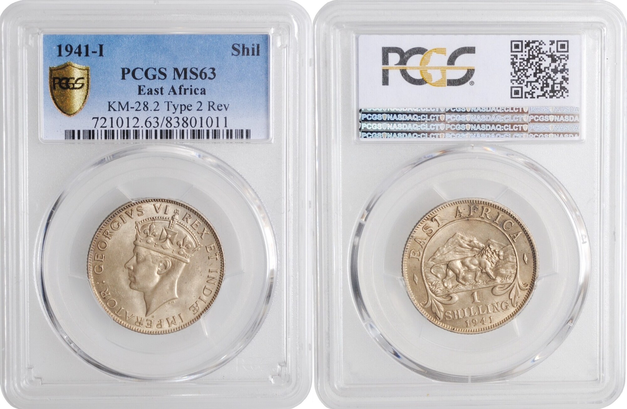 British East Africa 1 shilling 1941 I, PCGS MS63, King George VI (1937 ...