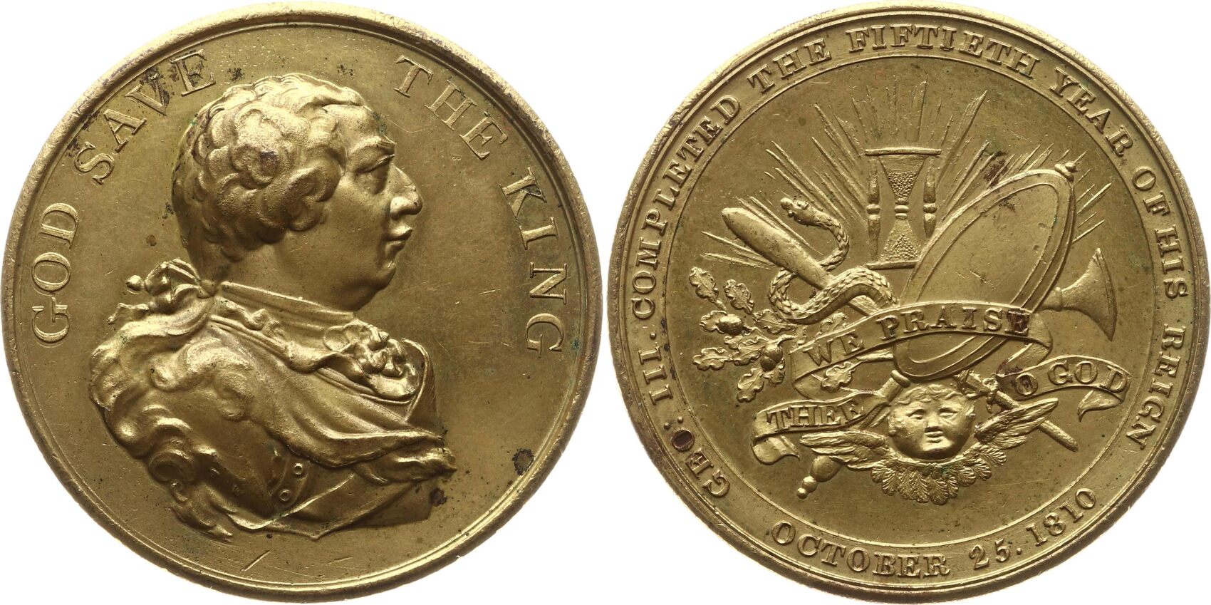 Großbritannien Vergoldete Bronzemedaille 1810 George III., 1760 - 1820, v. T. Wyon, Glolden ...