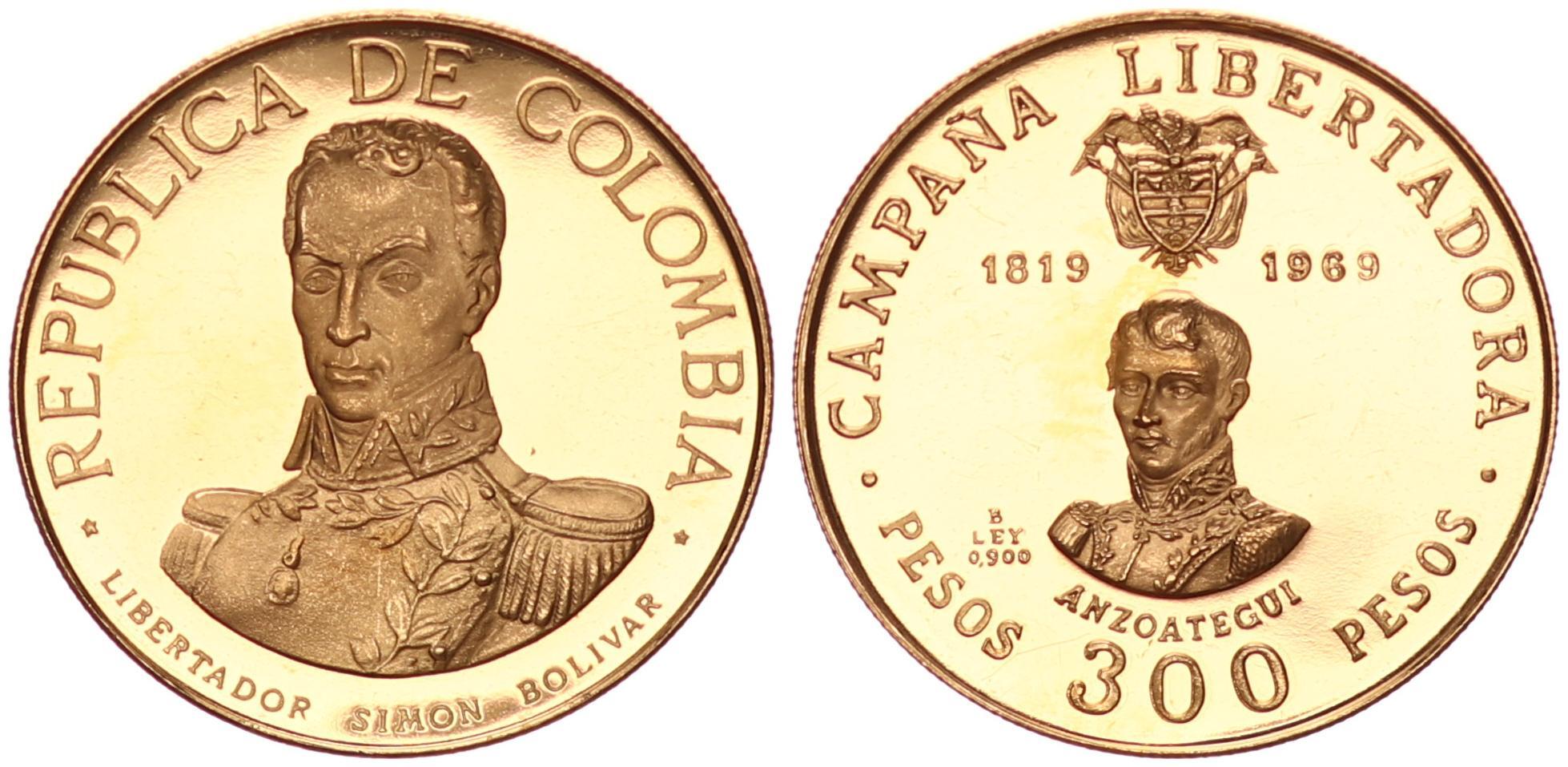 Republik Kolumbien 300 Pesos 1969 Proof | MA-Shops