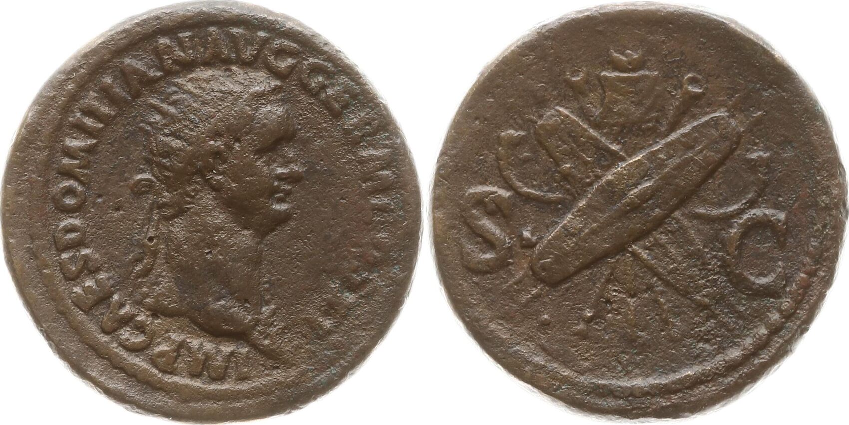 Römische Kaiserzeit Dupondius 85 Domitian, 81 - 96, Vexilium, davor ...