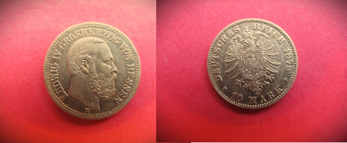 Hessen 10 Mark 1878 H Ludwig IV. - 10 Goldmark - besseres Jahr - J.219 ...