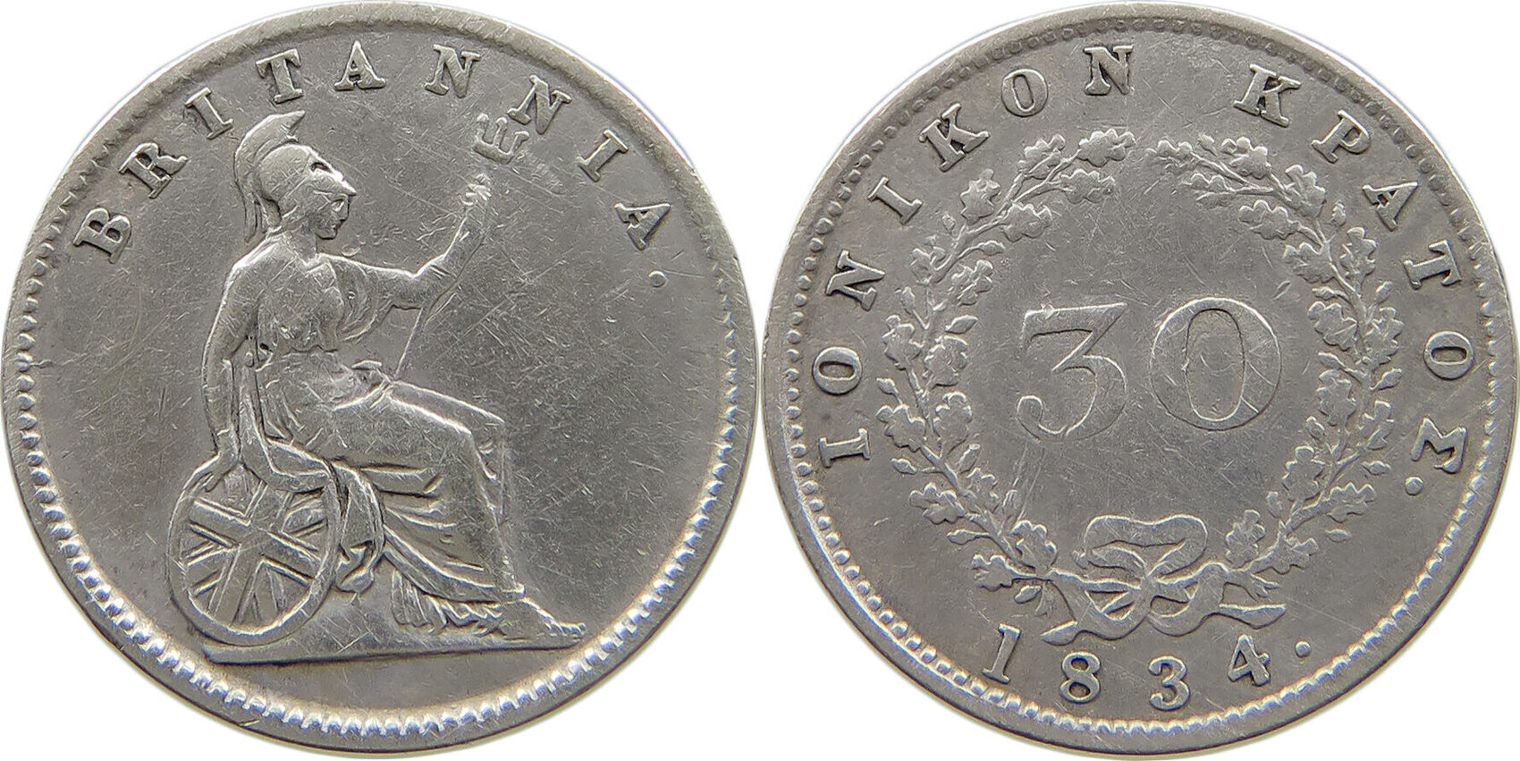 GREECE IONIAN ISLANDS 30 LEPTA 1834 VF | MA-Shops