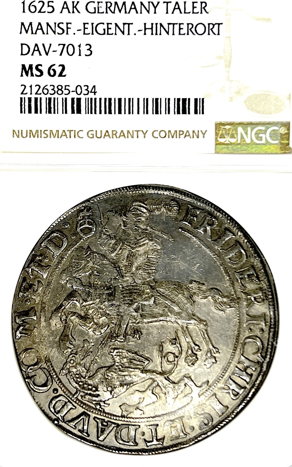 GERMANY 1625 AK German States Mansfeld-Hinterort 1625 Taler Coin Thaler ...