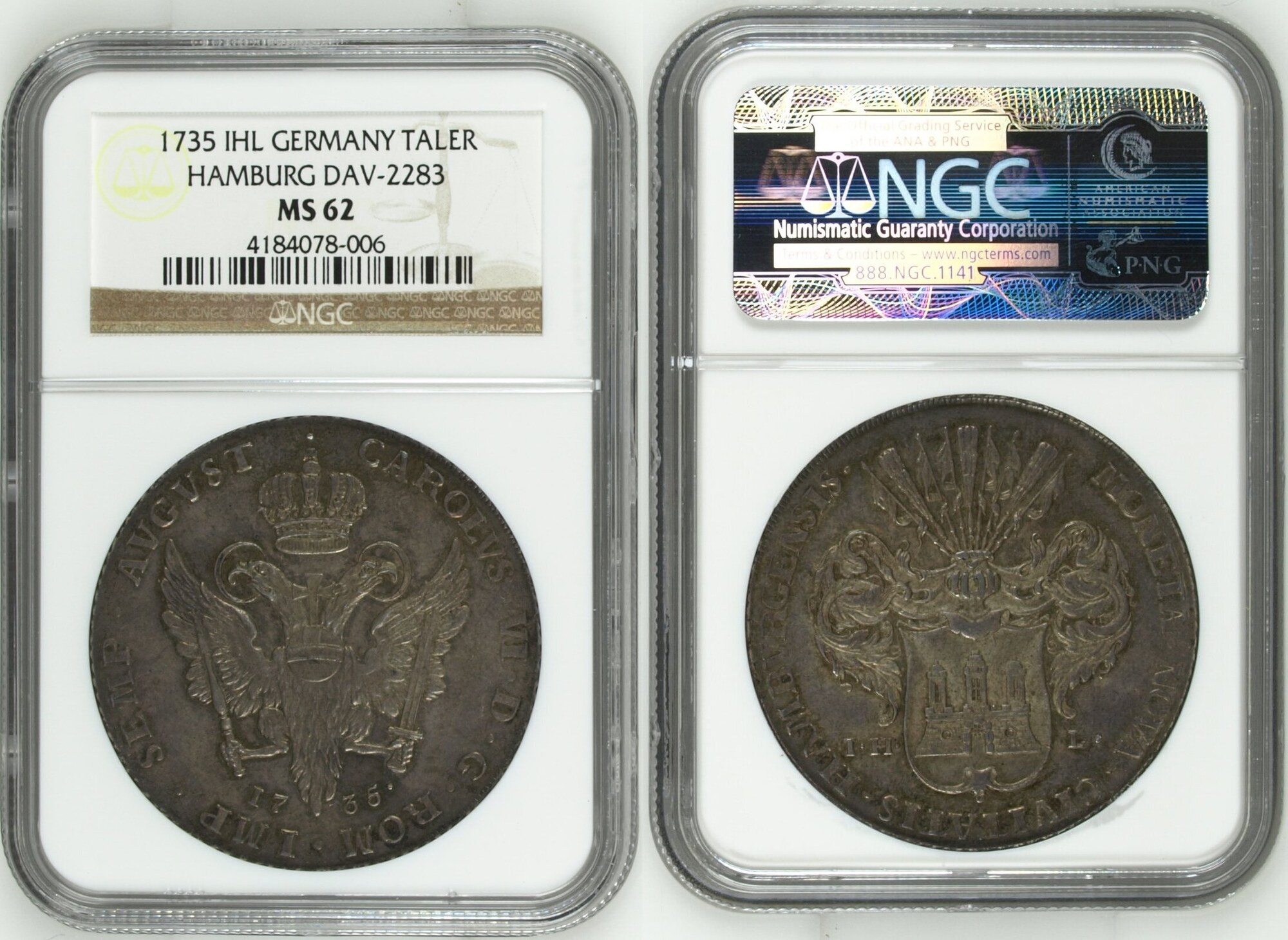GERMANY 1735 IHL German States Hamburg 1735 Taler Coin Thaler NGC MS 62 ...