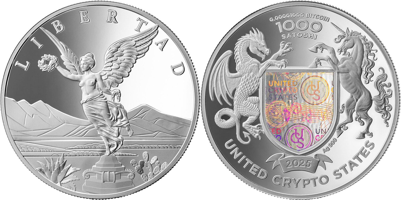 United Crypto States 1000 Satoshi 1 OZ Libertad Crypto Coin 2025 Proof ...