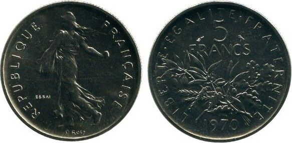 1970 5 Francs Semeuse Nickel Essai BU | MA-Shops