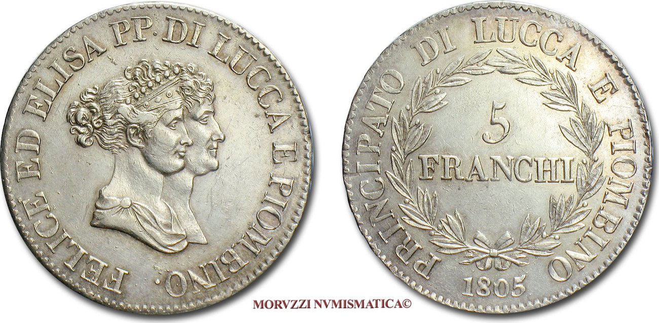 Fürstentums Lucca und Piombino 5 FRANCS / 5 Franken 1805 Elisa ...