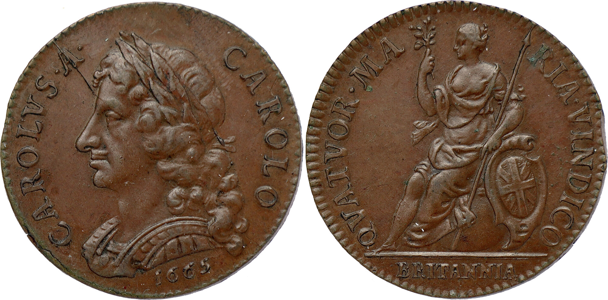 ENGLAND Pattern Farthing 1665 House of Stuart - Charles II **VERY RARE ...