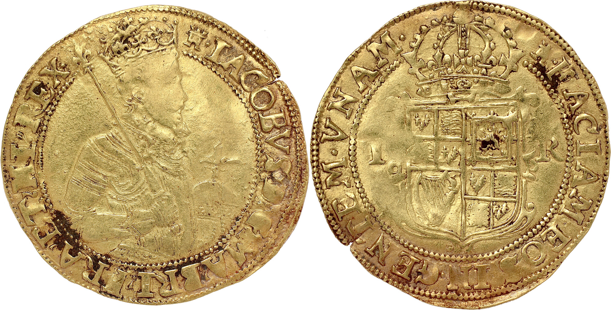 ENGLAND Gold Unite n.d. (1612-1613) House of Stuart - James I - Tower ...