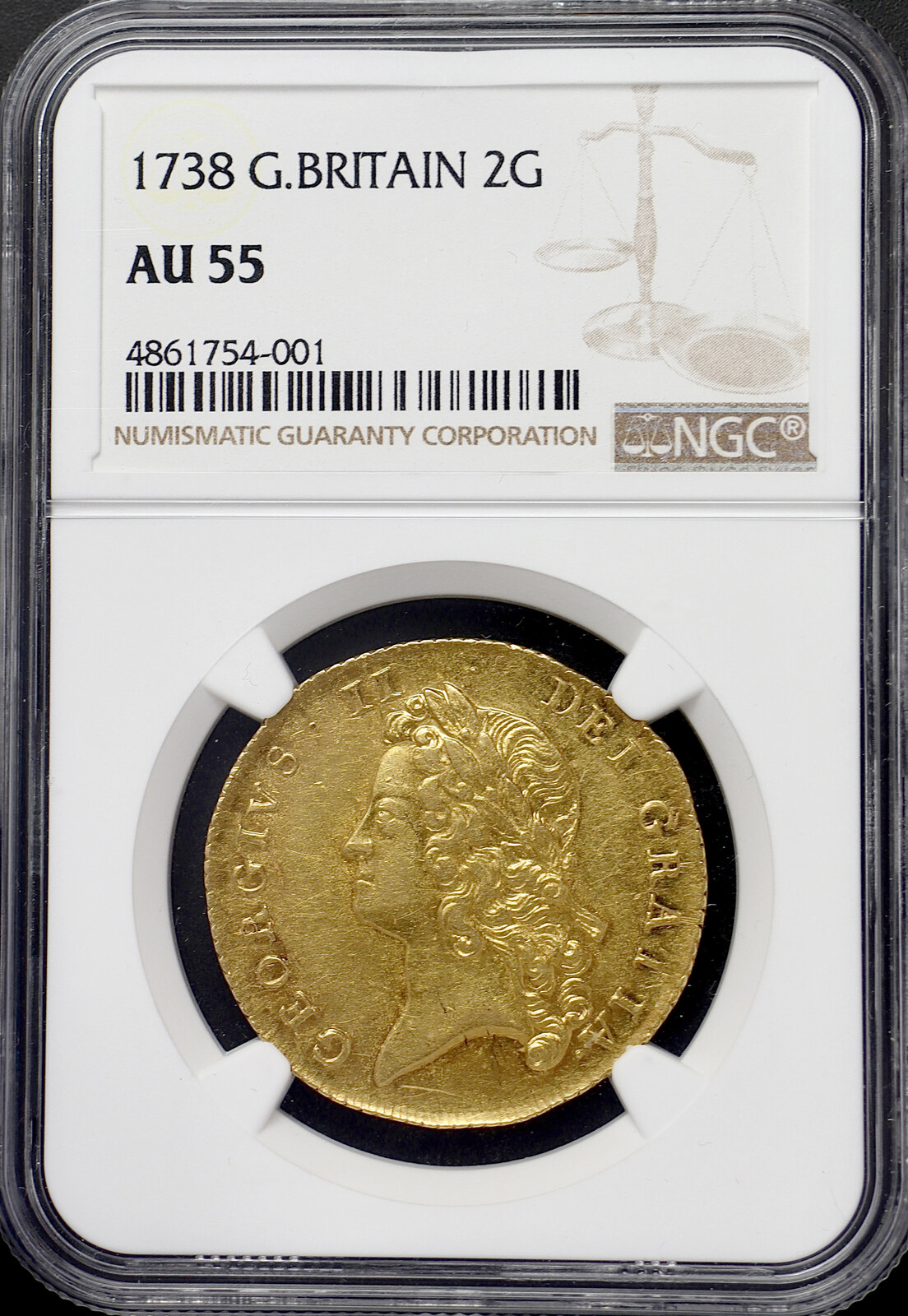 GREAT BRITAIN Two-Guineas 1738 House of Hanover - George II NGC AU 55 ...