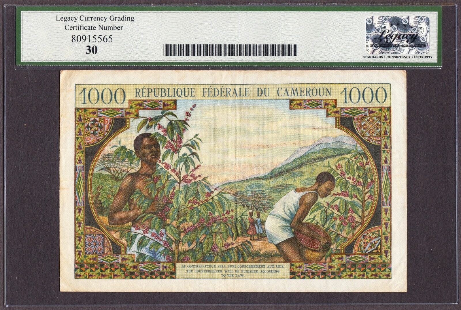 Camerron Cameroun / Cameroon 1000 Francs ND (1962) Pick-12a Legacy ...
