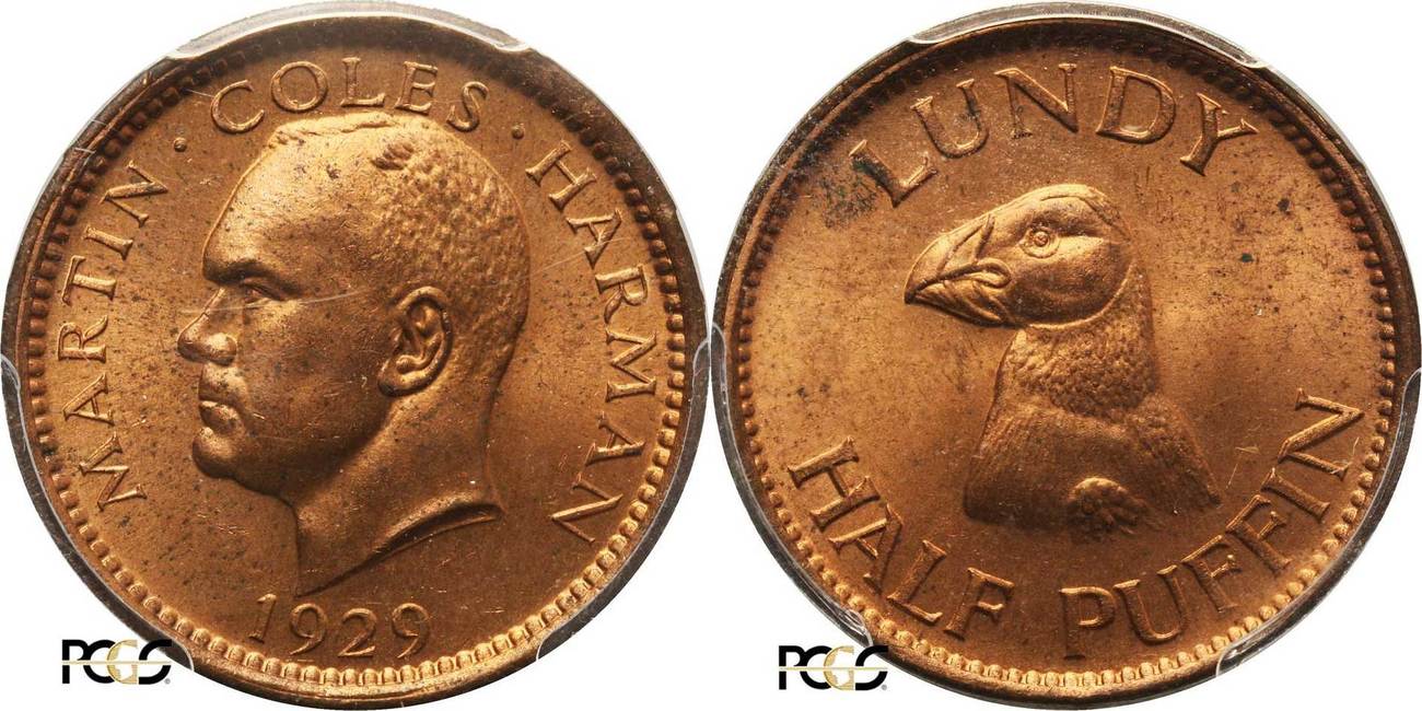 Lundy 1/2 Puffin 1929 PCGS MS 64 RD | MA-Shops