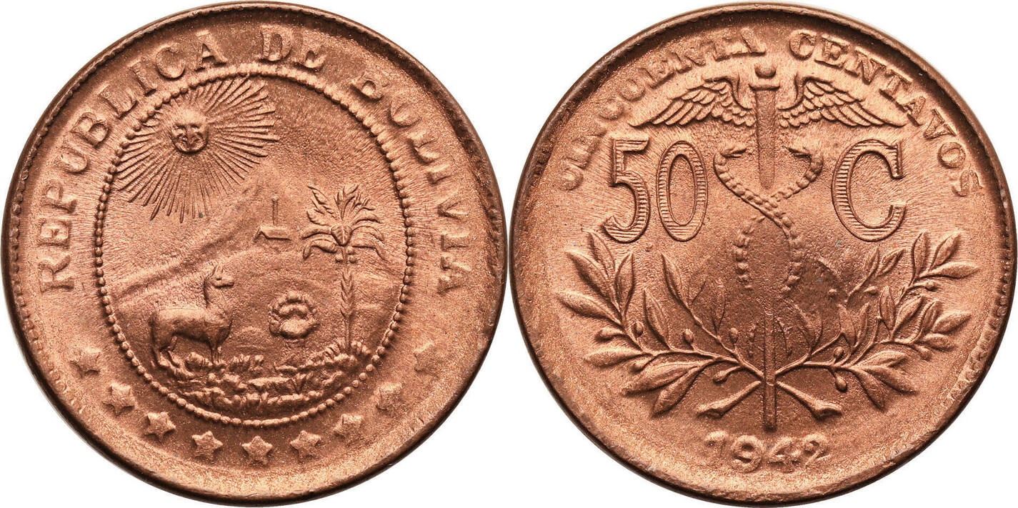 Bolivia 50 Centavos (1/2 Boliviano) 1942 UNC | MA-Shops