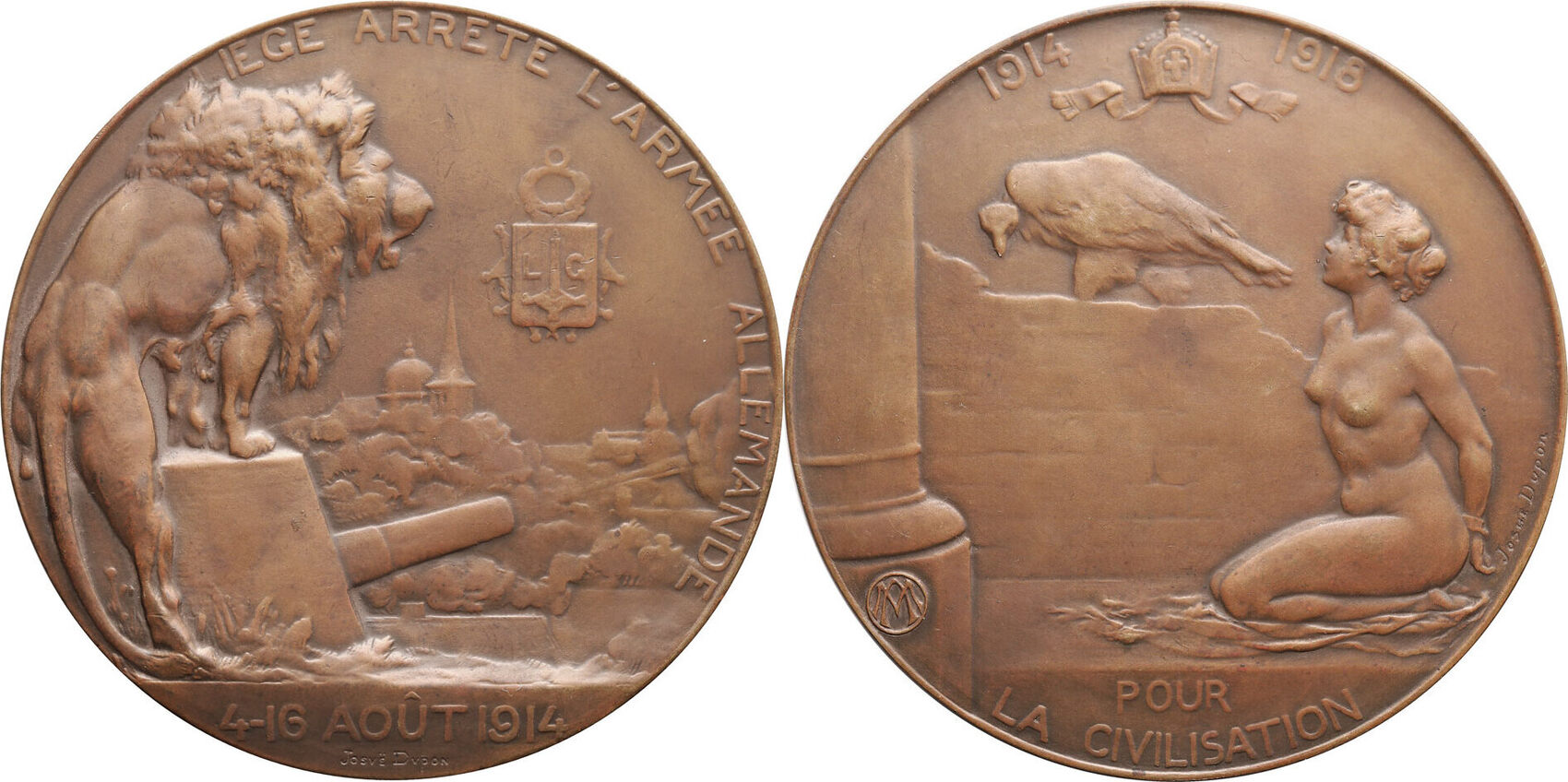 Belgium Bronze Medal 1920 Victory at Liege over German troops in 1914 ...