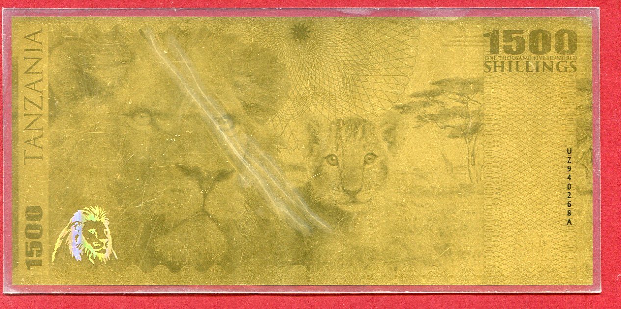 Tanzania 1500 Shilling 2018 Big Five Gold Banknote Nashorn Rhinozeros ...