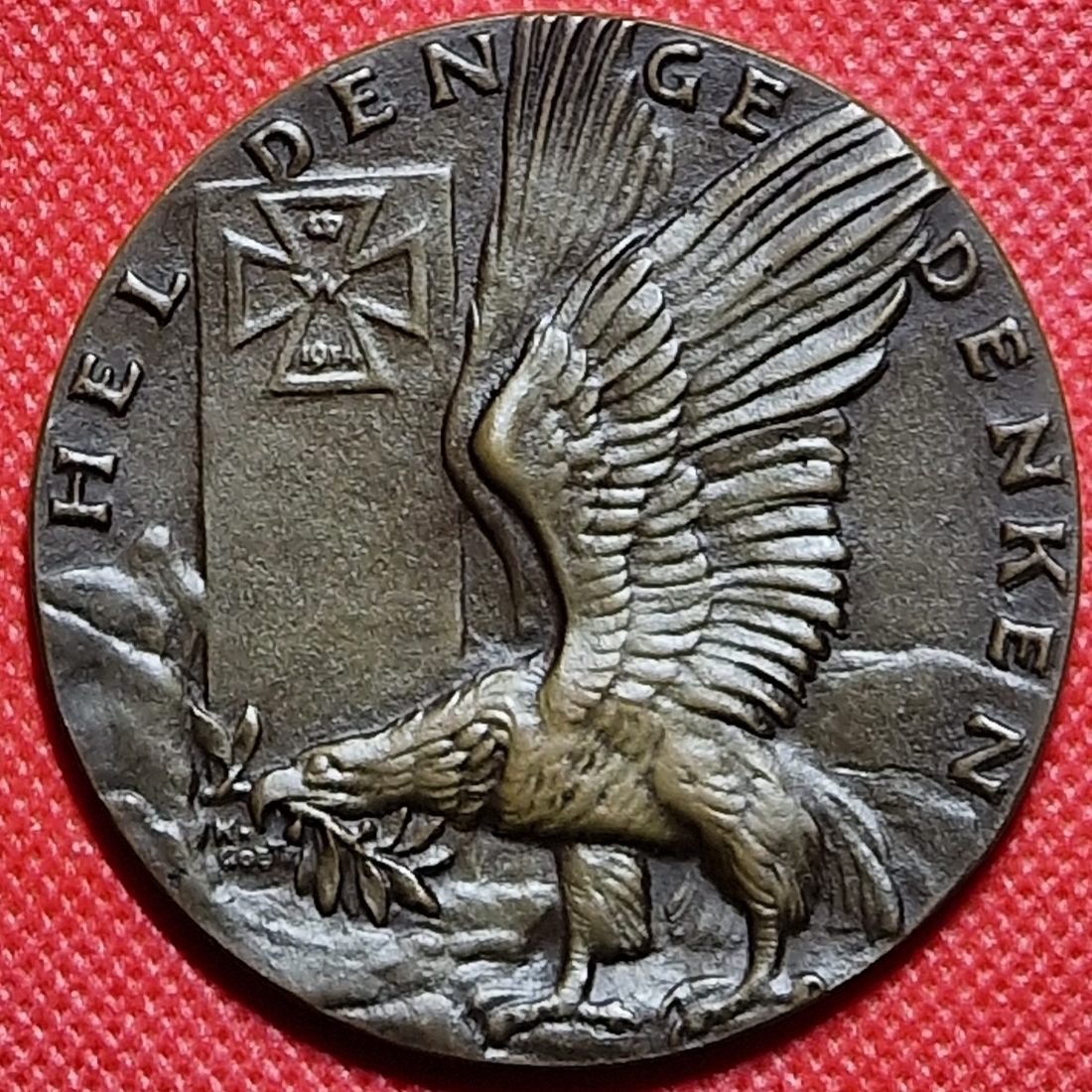 Karl Goetz Germany WWI Kaiserreich Bronze Gußmedaille ND 1914 Auf dem Felde der Ehre ...