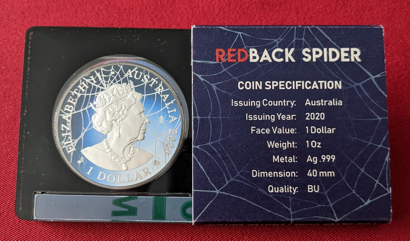 Australien 1 Dollar Farbmünze 2020 Redback Spider - Rotrückenspinne - 1 oz Silver Coin - Limited ...