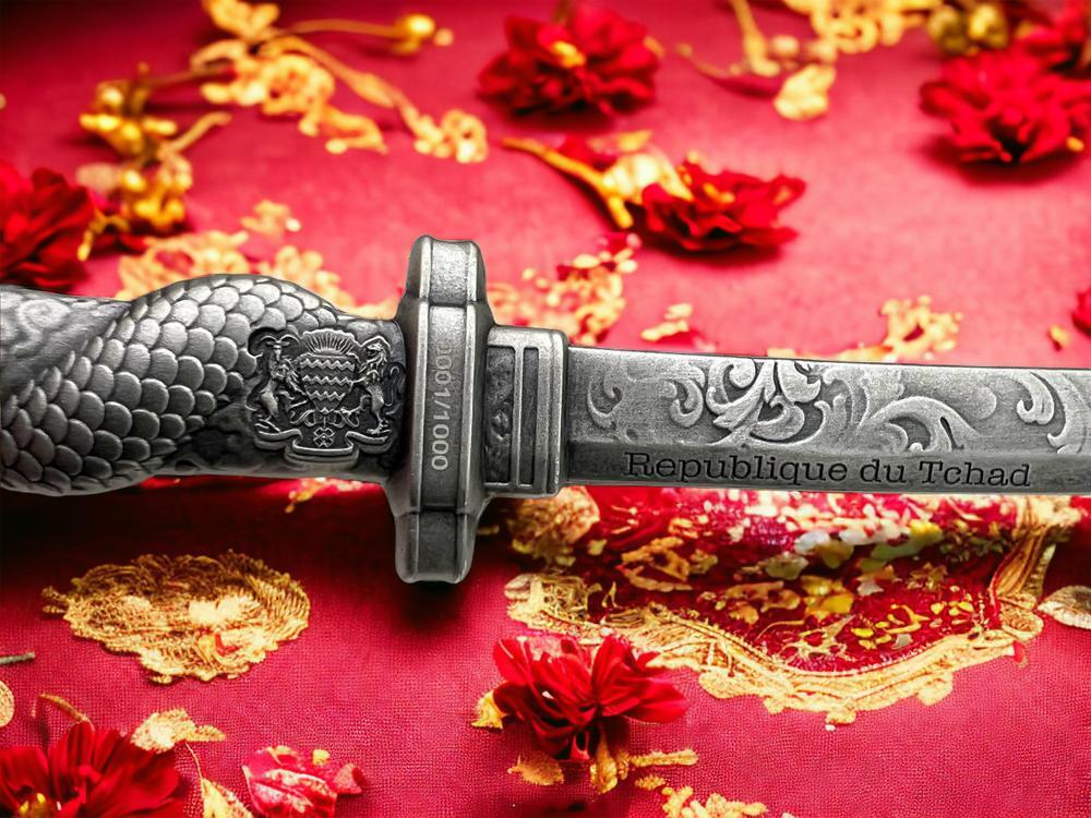 KATANA 2 Oz Silver Coin 10000 Francs Chad 2024 Antique Finish | MA-Shops