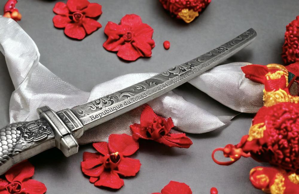 KATANA 2 Oz Silver Coin 10000 Francs Chad 2024 Antique Finish | MA-Shops