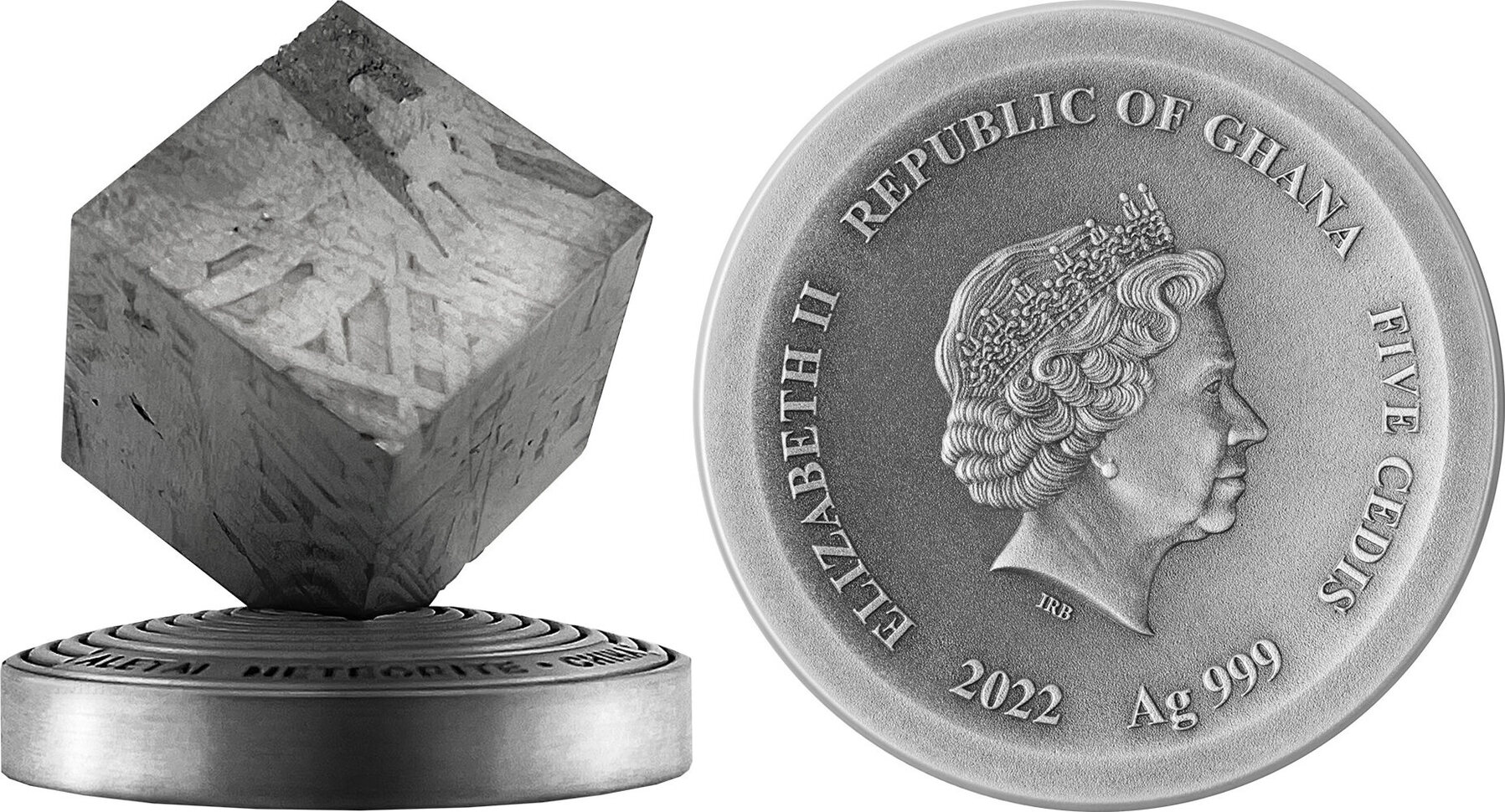 SPACE CUBE Aletai Meteorite 2 Oz Silver Coin 5 Cedis Ghana 2022 Antique ...