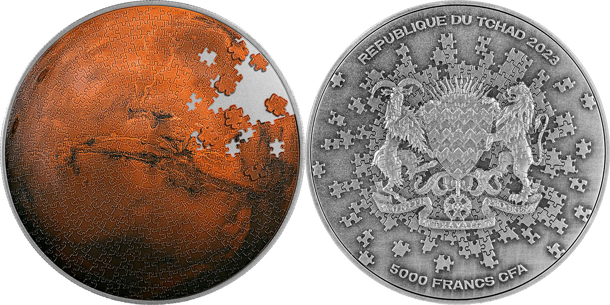 MARS PUZZLE 1 Oz Silver Coin 5000 Francs Chad 2023 Antique Finish | MA ...
