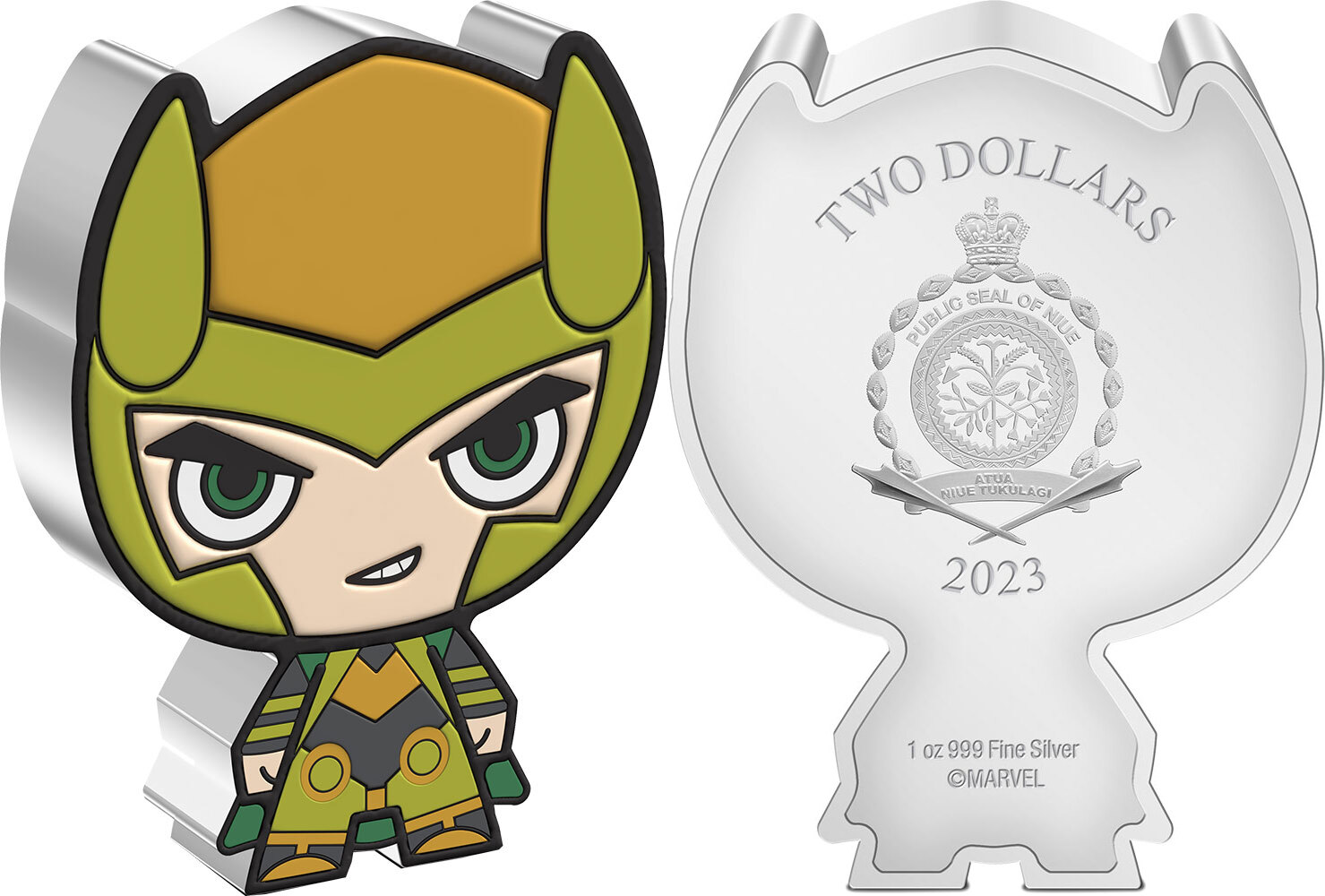 2 Dollars LOKI Chibi Marvel 1 Oz Silver Coin 2$ Niue 2023 Proof | MA-Shops