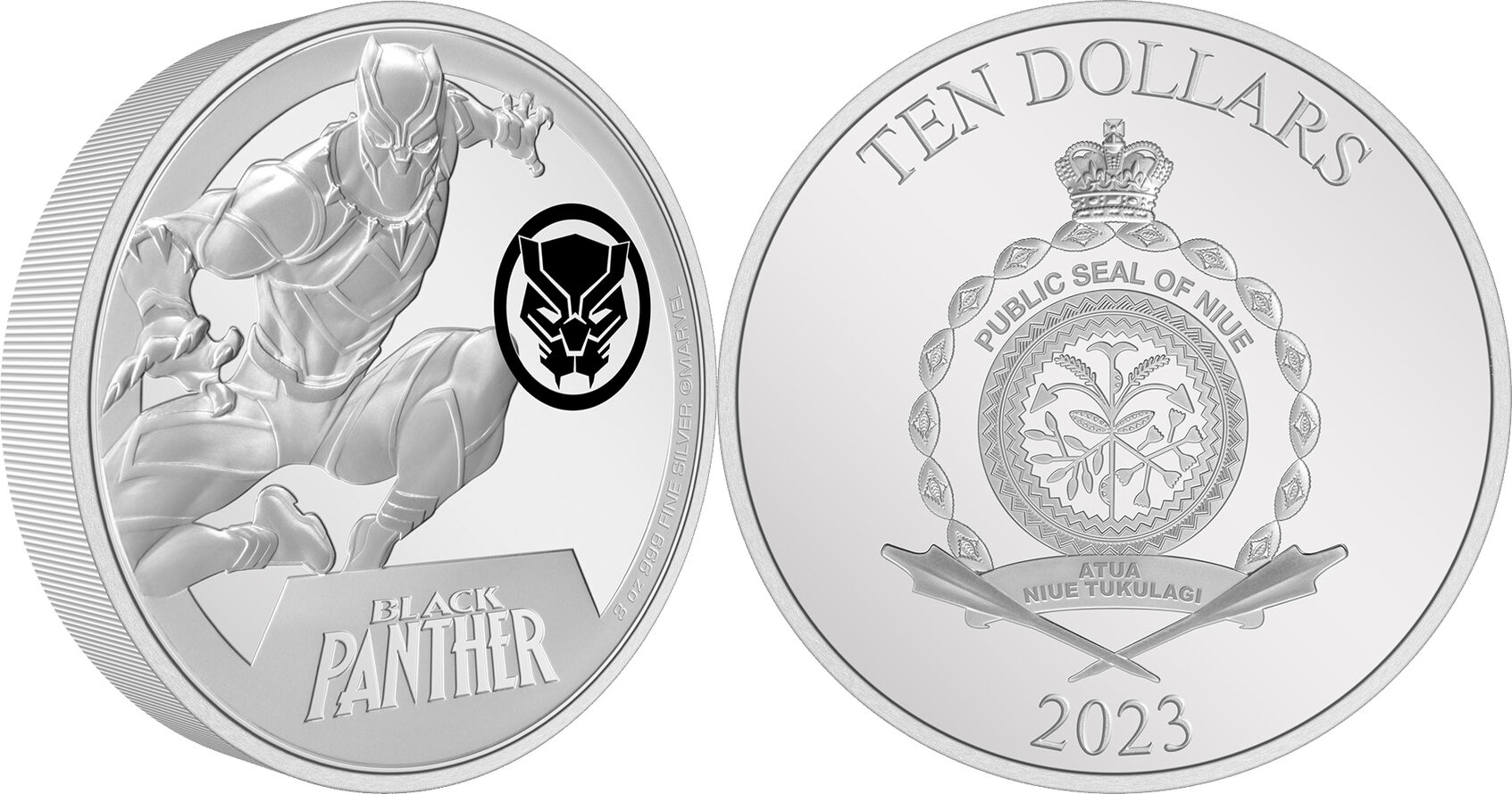10 Dollars BLACK PANTHER Marvel Classic Superheroes 3 Oz Silver Coin 10 ...