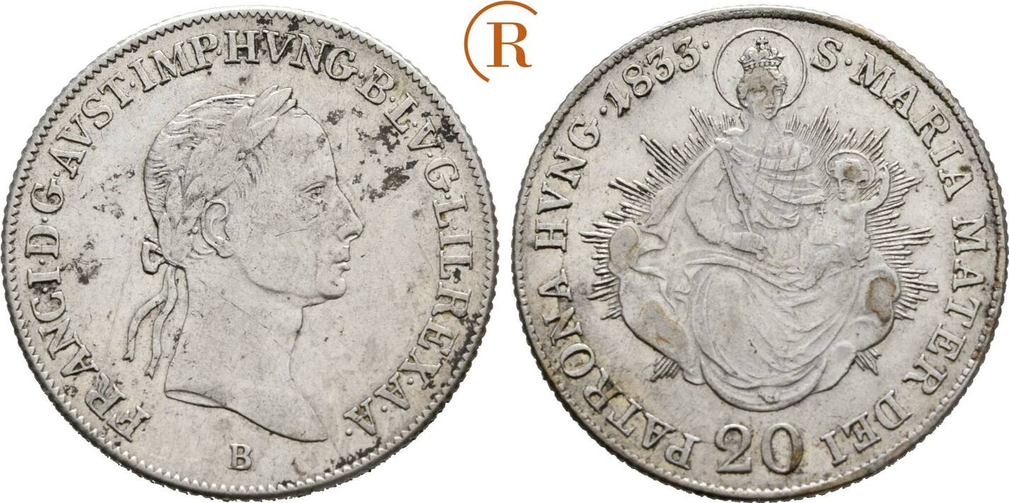 Habsburg: 20 Kreuzer Kremnitz 1833 B Franz II, 1792-1835: VF | MA-Shops