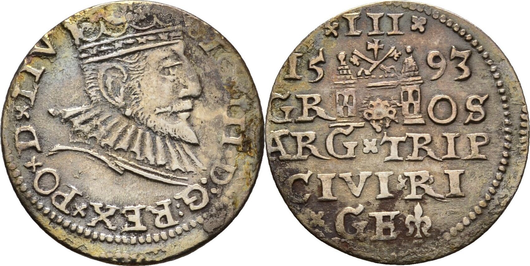 Polen Riga Dreigröscher Trojak 1593 Sigismund III. 1587-1632 VF | MA-Shops