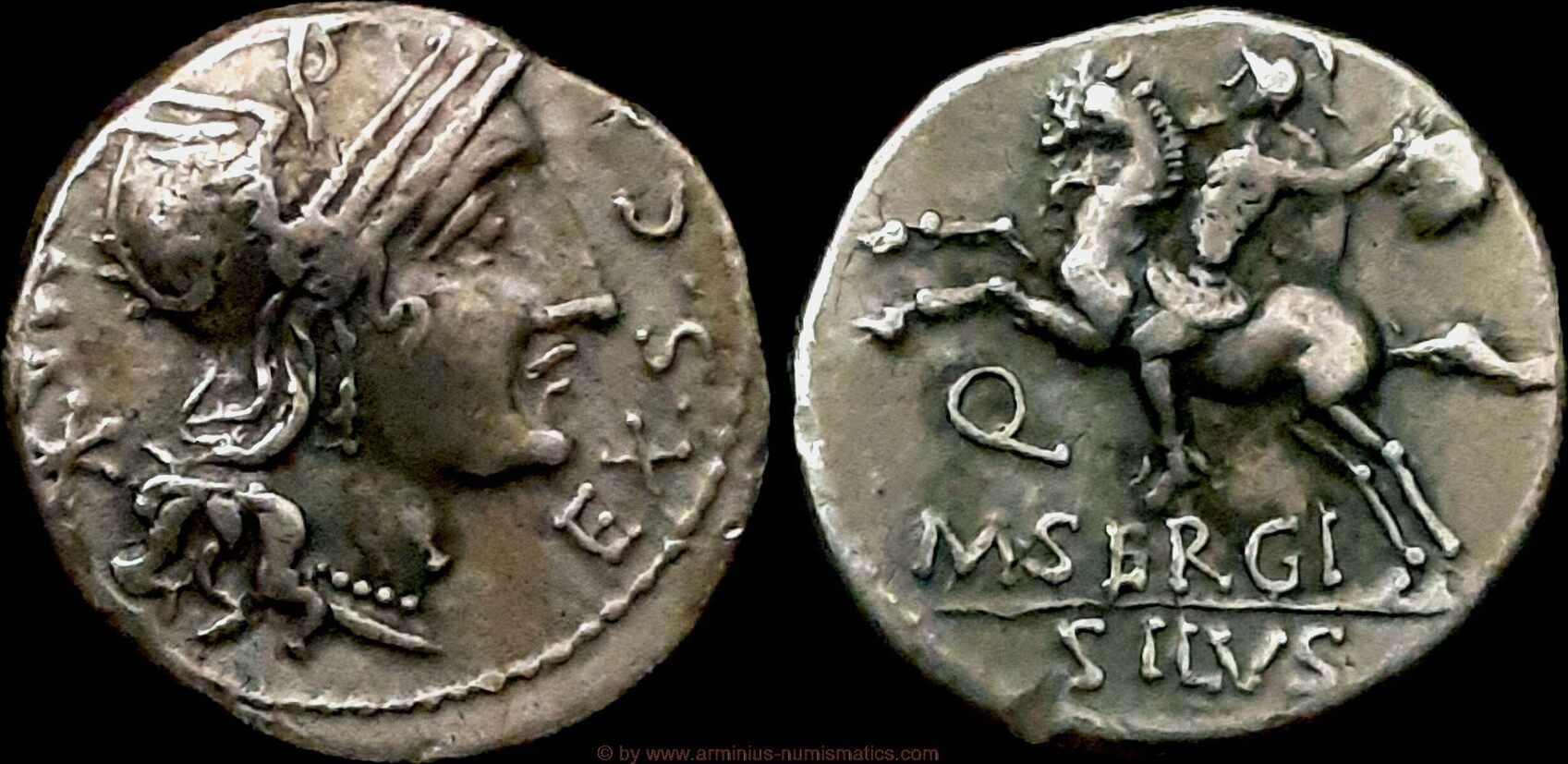 Roman Republic Denar 116-115 v. Chr. moneyer Marcus Sergius Silus VF ...