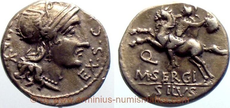 Roman Republic Denar 116-115 v. Chr. moneyer Marcus Sergius Silus VF ...