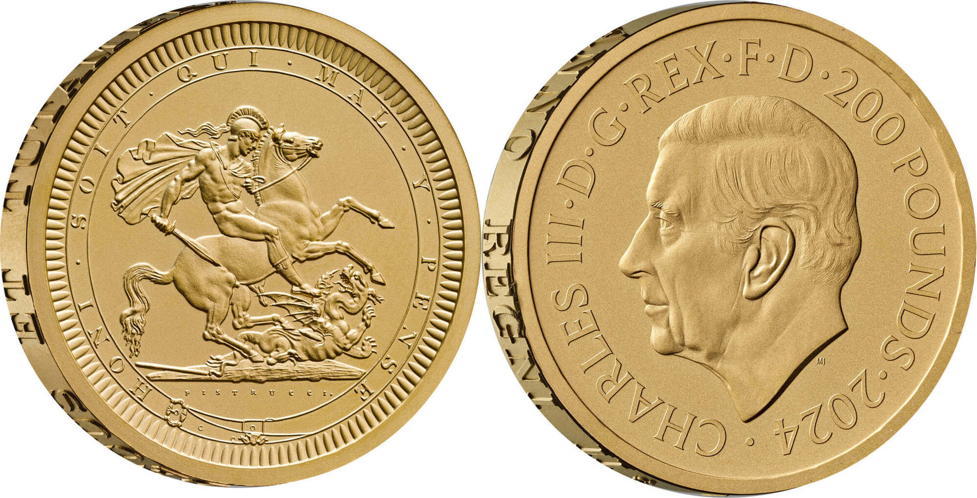 Great Britain 200 pounds St George and the Dragon 2024 UK 2oz Gold ...