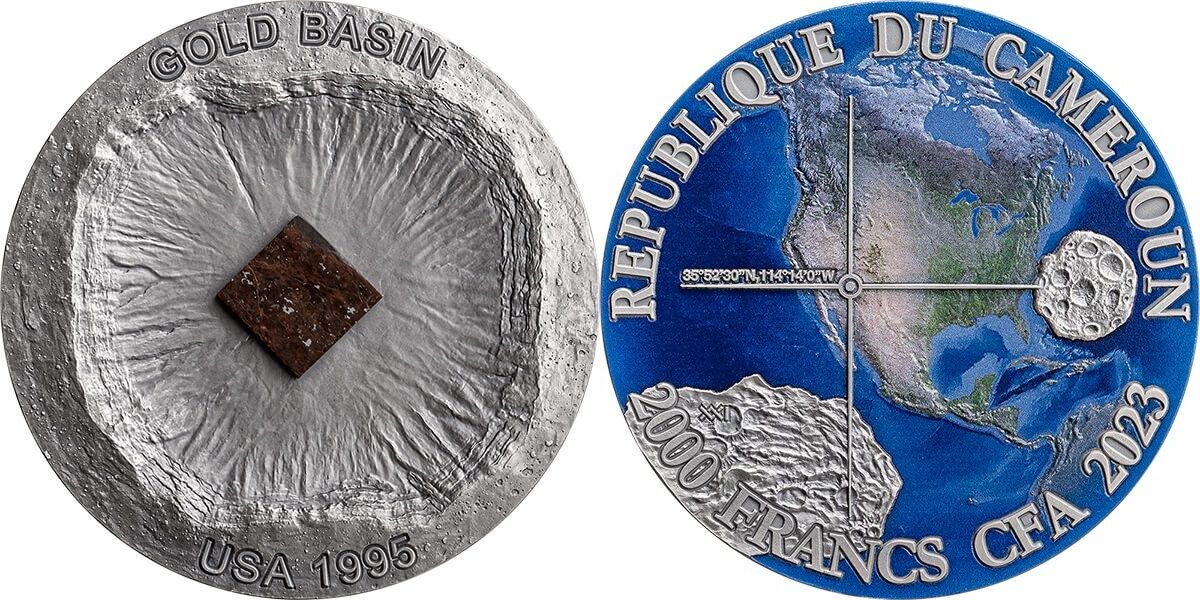 Cameroon 2023 Gold Basin Meteorite Geography 50 g Antique finish Silver ...