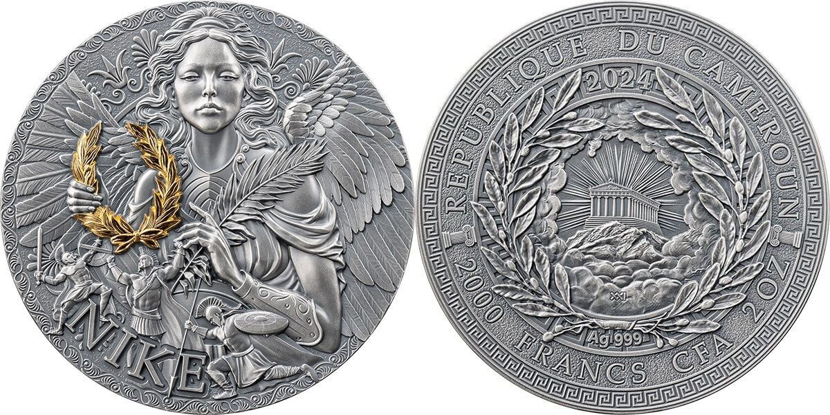 Cameroon 2024 Nike The Great Greek Mythology 2 oz Antique finish Silver ...