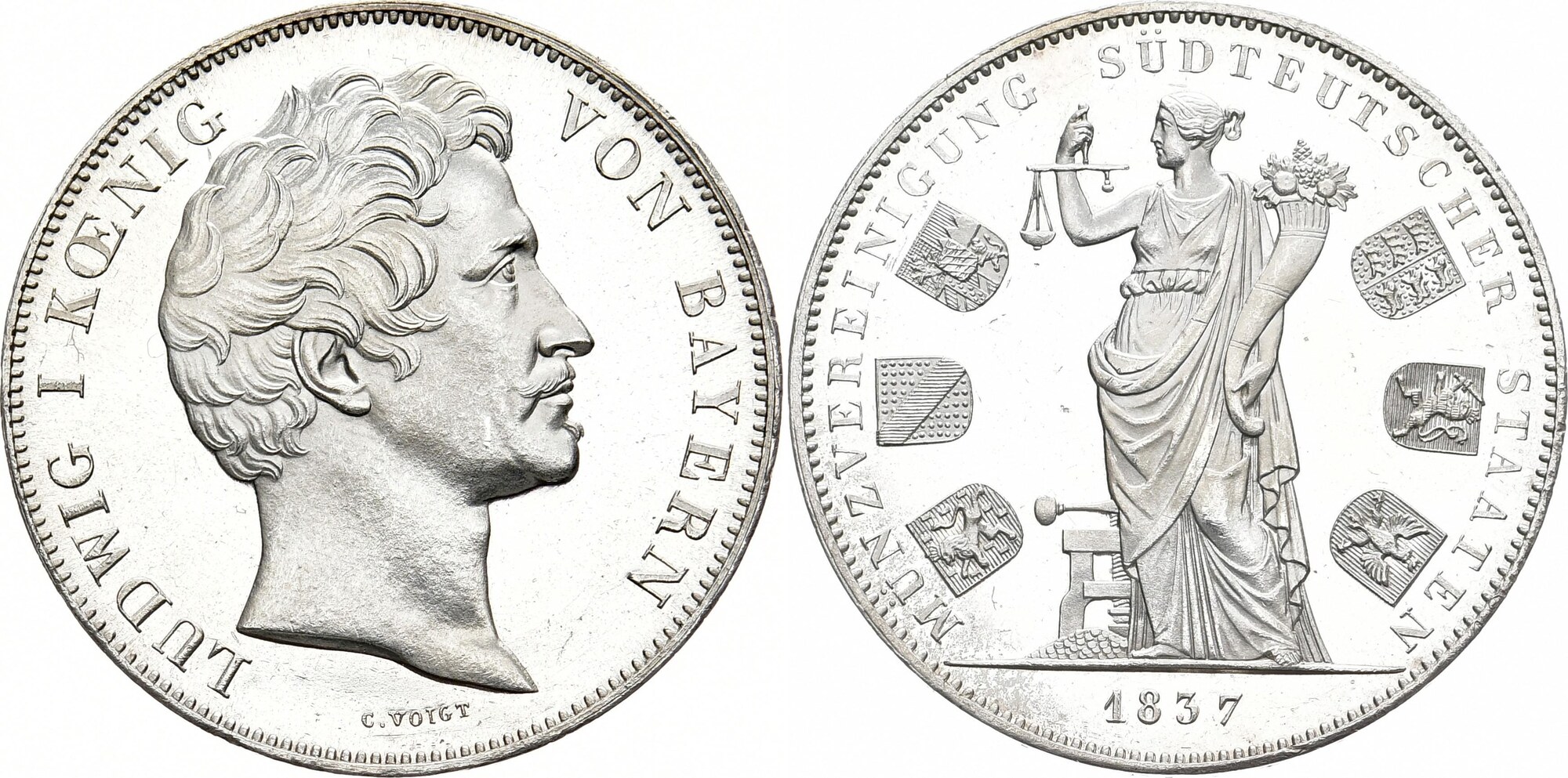 Bayern. Vereinsdoppeltaler 1837. Ludwig I., 1825-1848. Von polierten Stempeln, min. Kratzer, CH ...