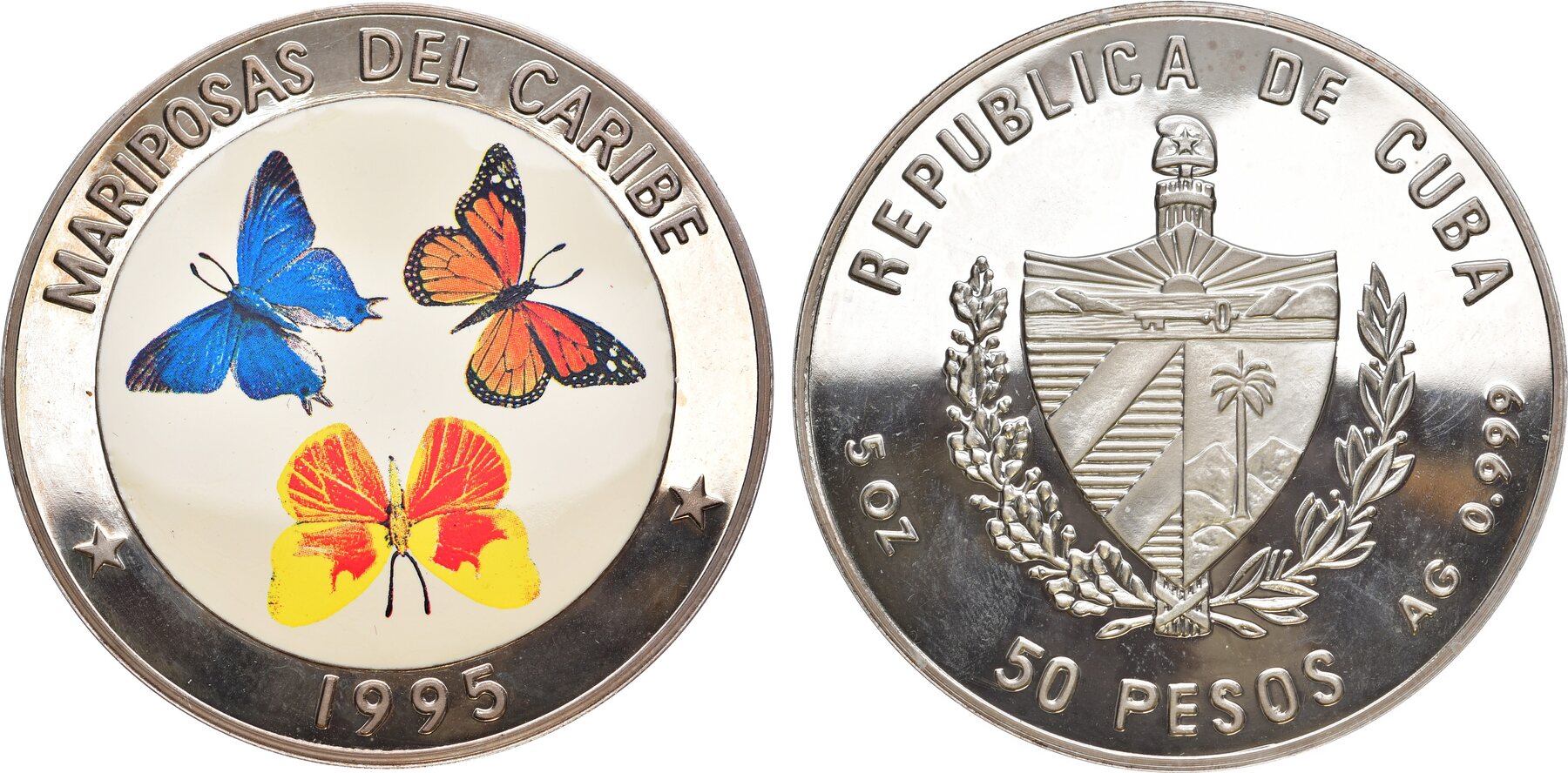 Kuba Republik. 50 Pesos 1995 Proof, min. berührt, mit ...