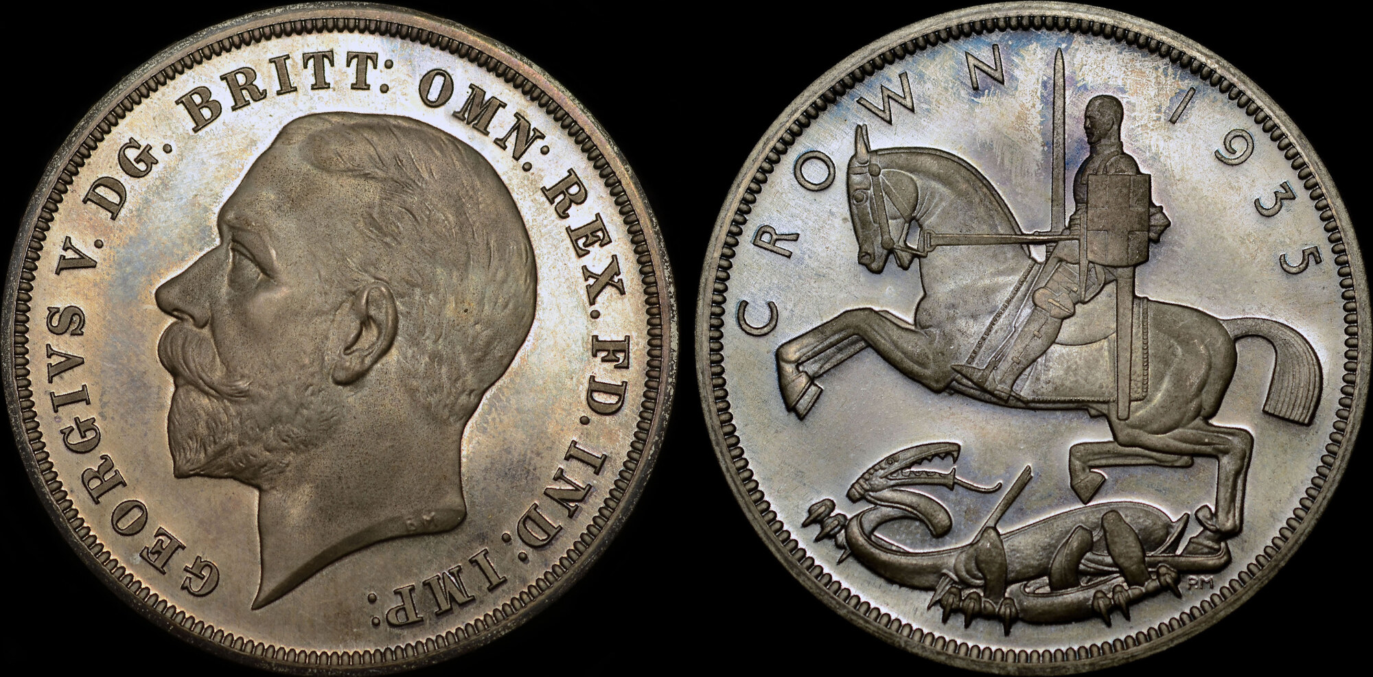 GREAT BRITAIN GEORGE V, 1935 SILVER PROOF CROWN, RAISED EDGE LETTERING ...