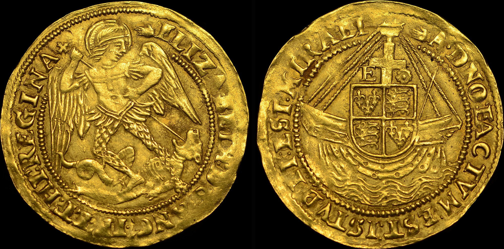 GREAT BRITAIN 1590-92 ELIZABETH I, SIXTH ISSUE, FINE GOLD ANGEL, RARE ...