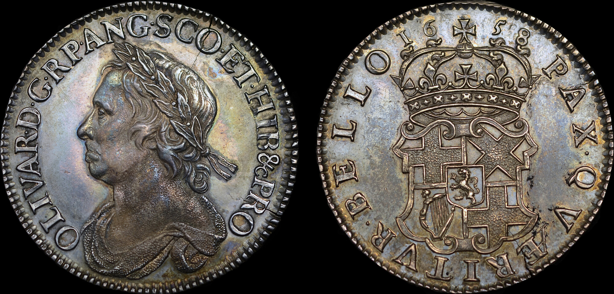 GREAT BRITAIN OLIVER CROMWELL 1658 SILVER HALFCROWN AU 55 EF+ | MA-Shops