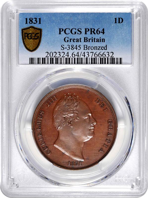 Great Britain 1831 William IV Bronzed Copper Proof Penny PCGS PR-64 ...