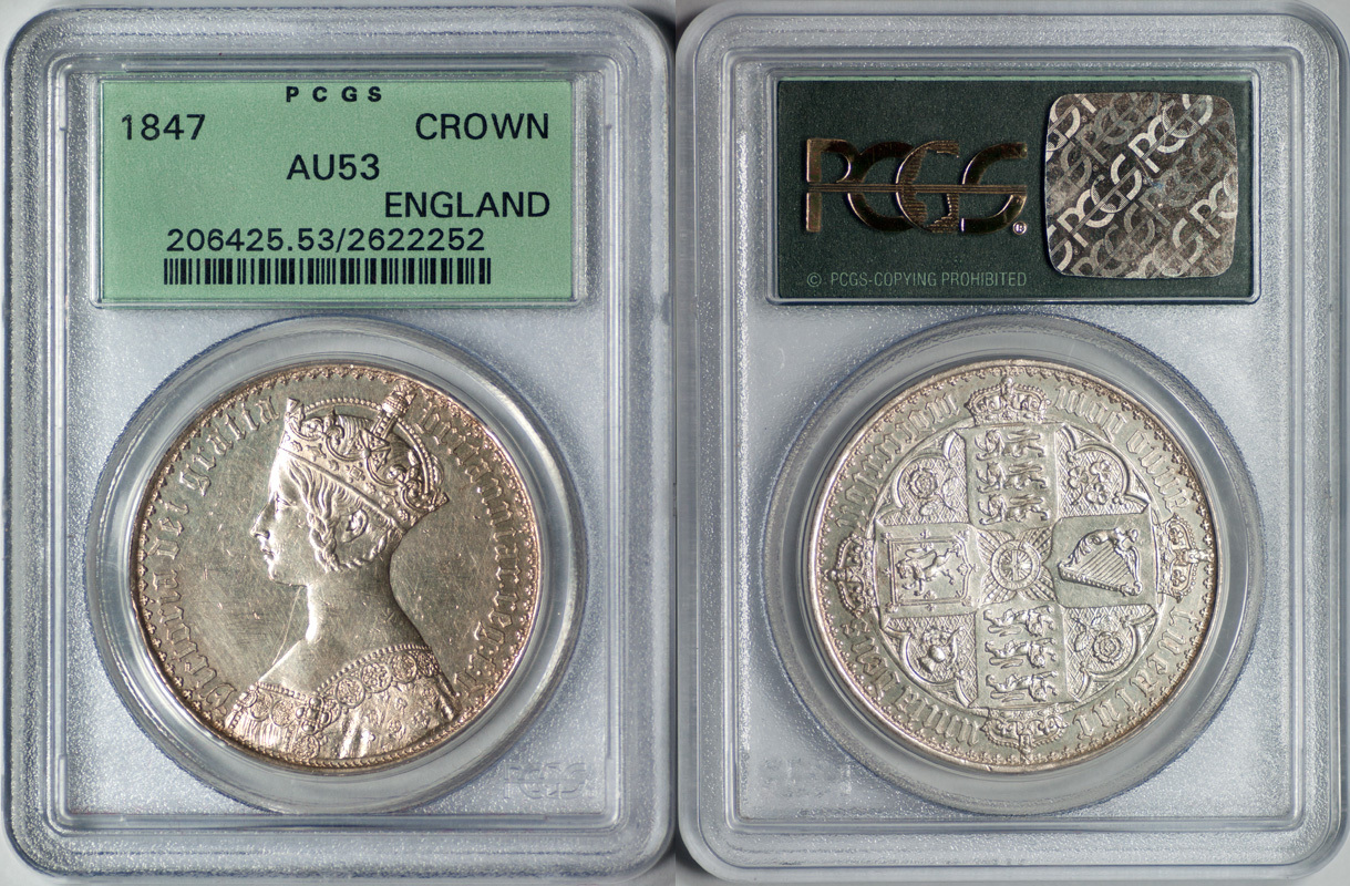 - Great Britain 1847 Gothic Crown PCGS AU-53 * OLD GREEN LABEL !!! | MA ...